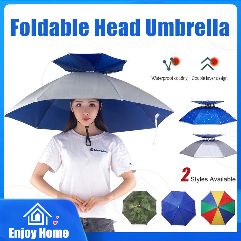 Foldable Head Umbrella Cap Shade Hat Head-Mounted Umbrella SunProof ...