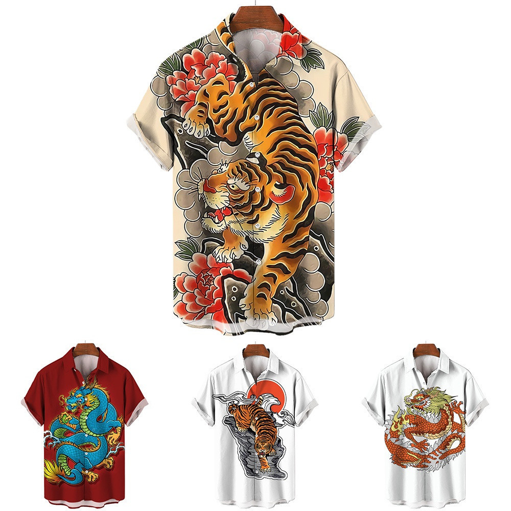 3D printing washable material fadeless shirt Men's fashion dragon tiger ...