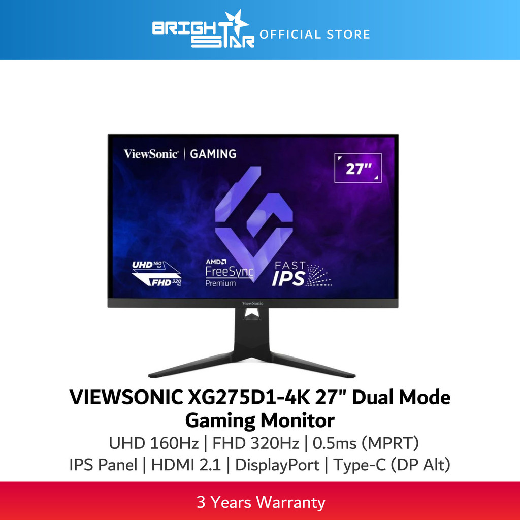 VIEWSONIC XG275D1-4K 27" Dual Mode Gaming Monitor - UHD 160Hz/FHD 320Hz ...