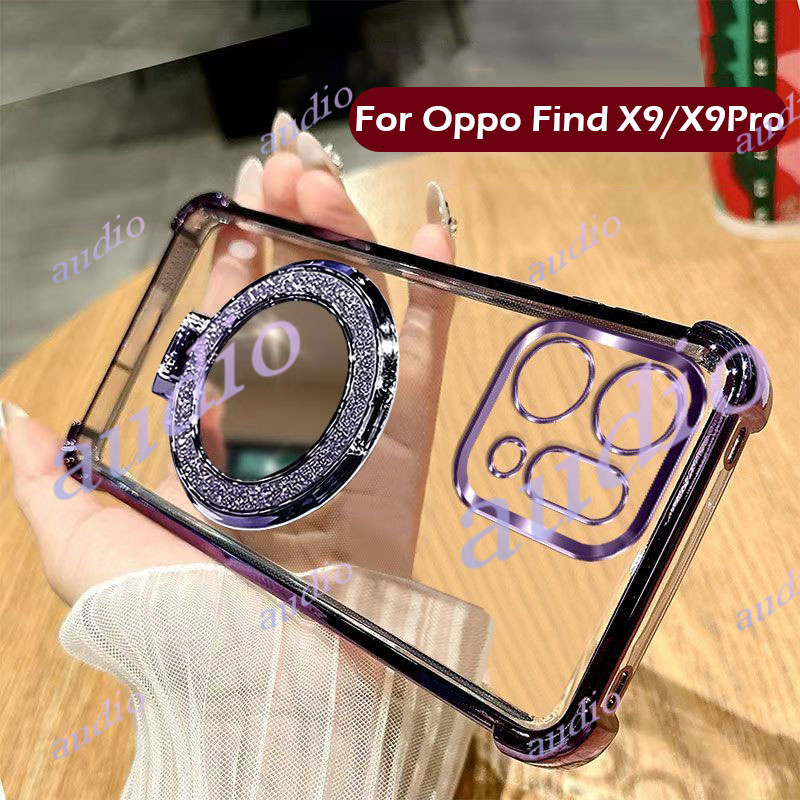OPPO Find X9 Pro 5G Four Corner Plating Transparent Phone Case With Mirror Bracket For Oppo Find ...