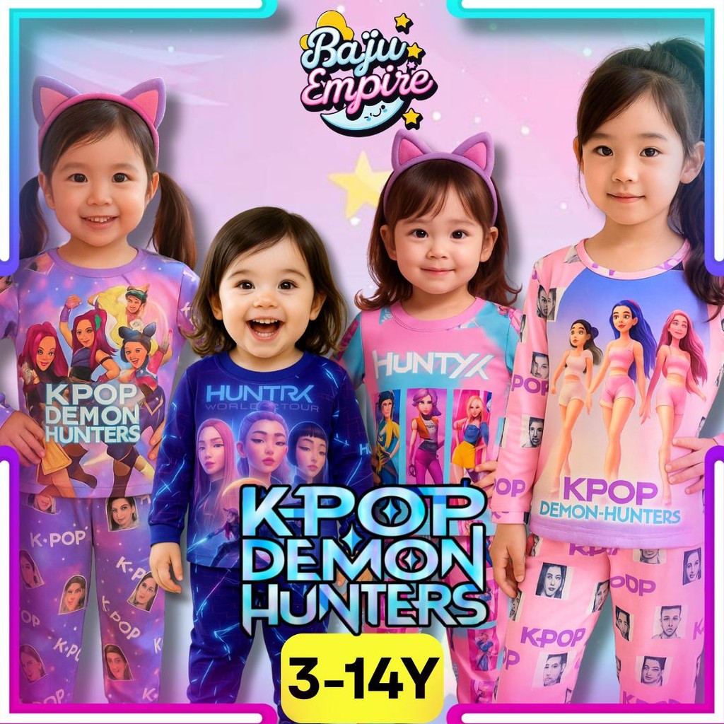 Kpop Demon Hunters Huntrix Girls Cartoon Pyjamas Baju Tidur Cotton ...