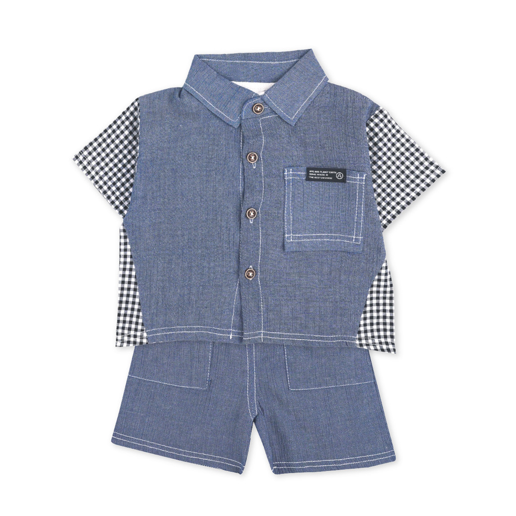 FIFFY LITTLE GINGHAM SHORT SLEEVE BOY SHIRT SUIT (3225823) | Shopee ...
