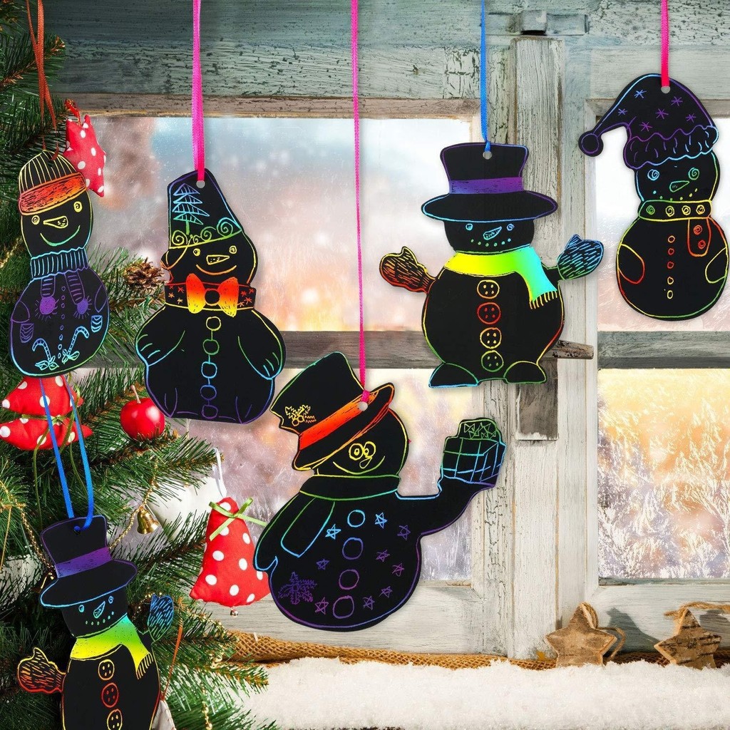 12Pcs Christmas Scratch Art Paper DIY Drawing Craft For Kids Rainbow ...