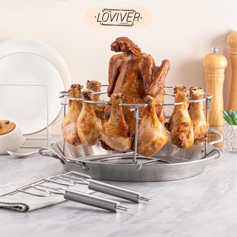 LOVIVER Chicken Leg Wing Grill Rack Roaster Stand with Drip Pan 12 ...