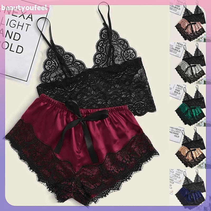 Women's Lace Sleepwear Set - Cropped Top & Shorts | Comfortable ...