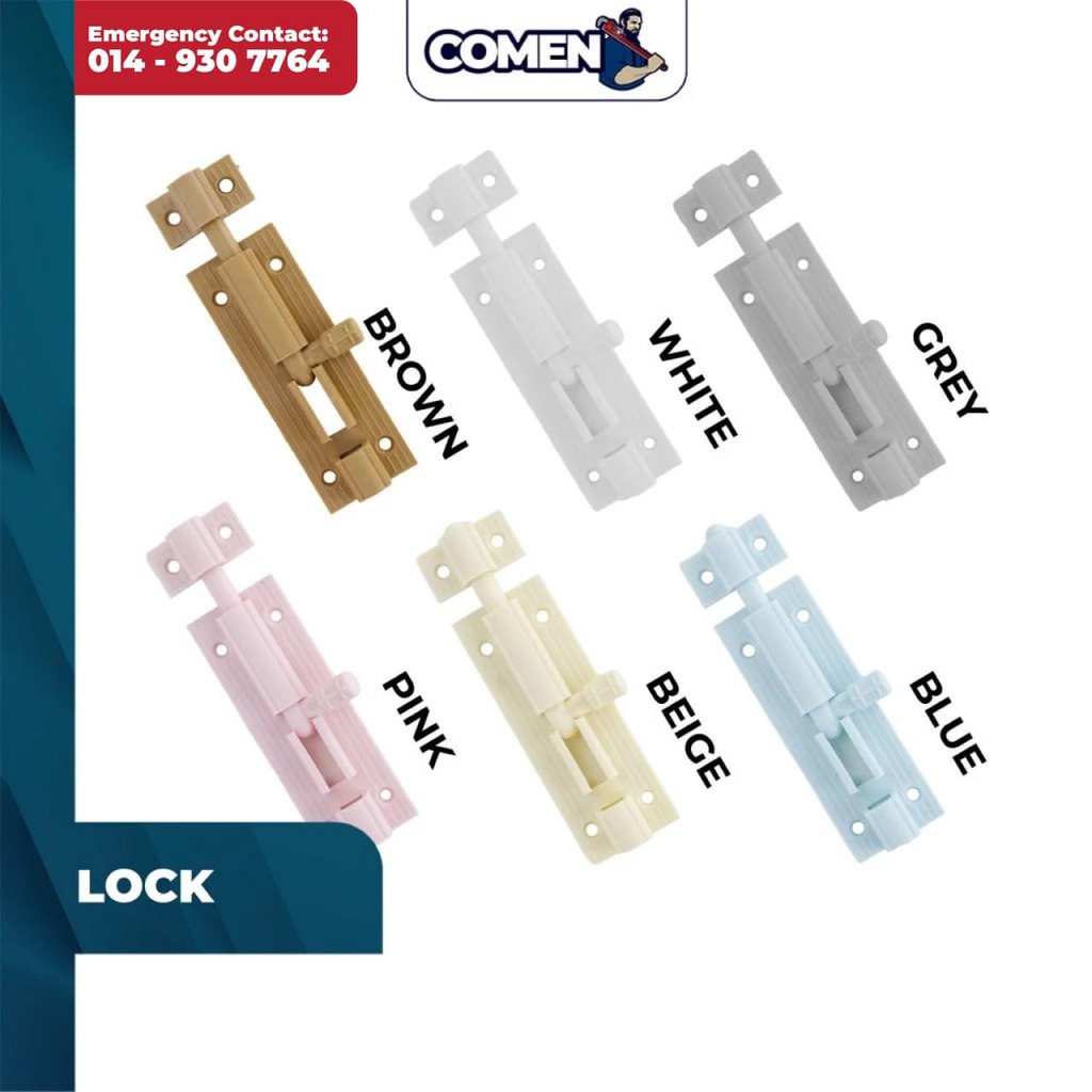 COMEN PVC Tower Bolt Toilet Bathroom Fitting Room Plastic Door Latch ...