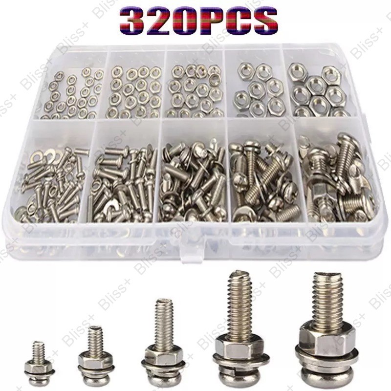 320pcs M2-M5 Steel Screw and Nut Assortment Kit Screws Bolts Nuts ...