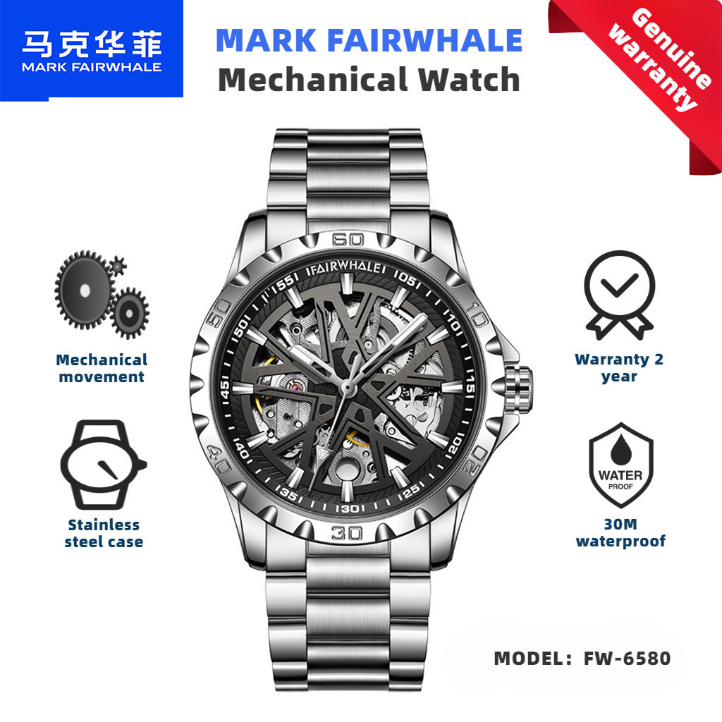 Mark Fairwhale Brand Men's Watch-Waterproof | Fully Automatic Hollow ...