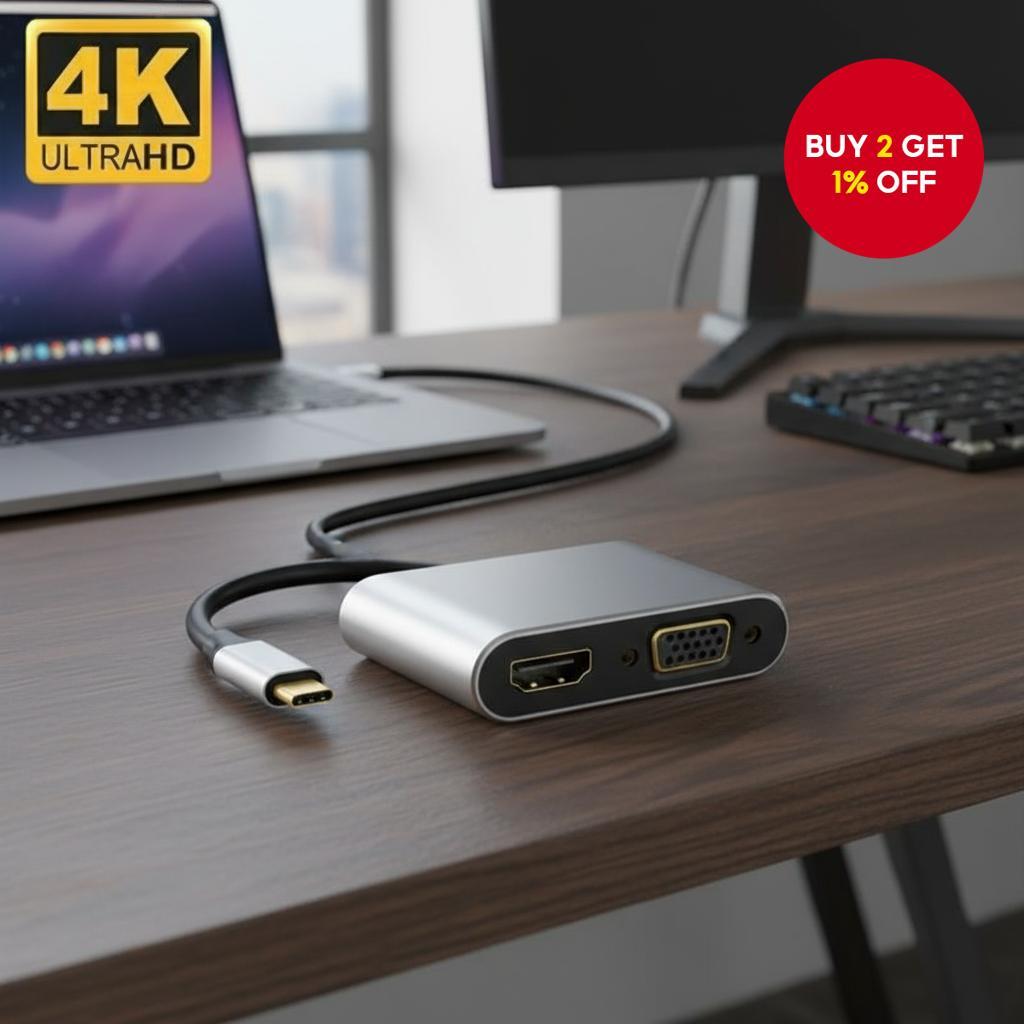 4-in-1 USB C Hub with HDMI, VGA, SD Card Reader for Laptops and PCs 4 ...