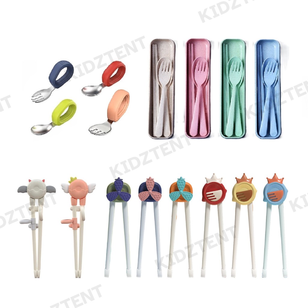 Curved Utensils Round Handle Self Feeding Training Cutlery Kid Spoon ...