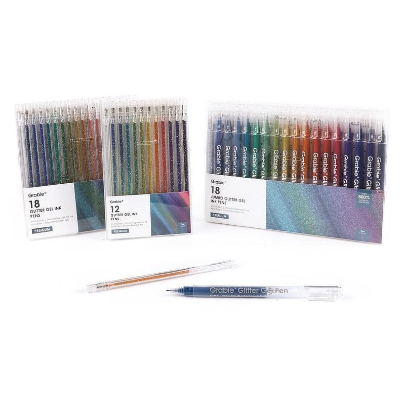 Grabie Dual Tone Iridescent Glitter Gel Ink Pens - 12/18 Vibrant Colors ...