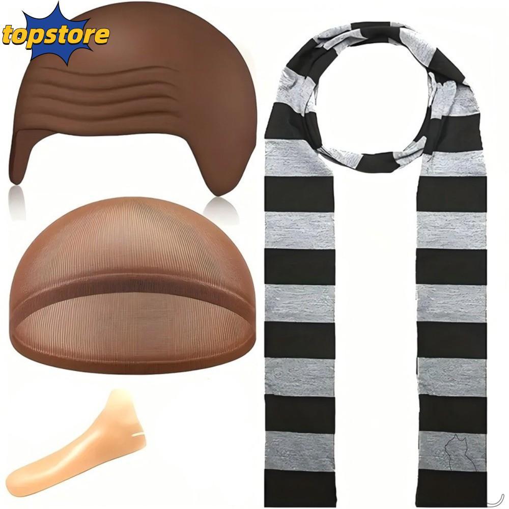 TOPSTORED 4-Piece Gru Cosplay Kit - Reusable Bald Cap & Striped Scarf ...