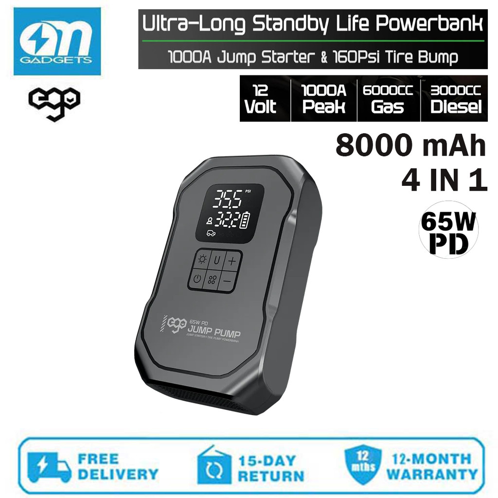 EGO JP-8 JUMP PUMP 4in1 Jump Starter& Air Pump 65W Powerbank | Shopee ...