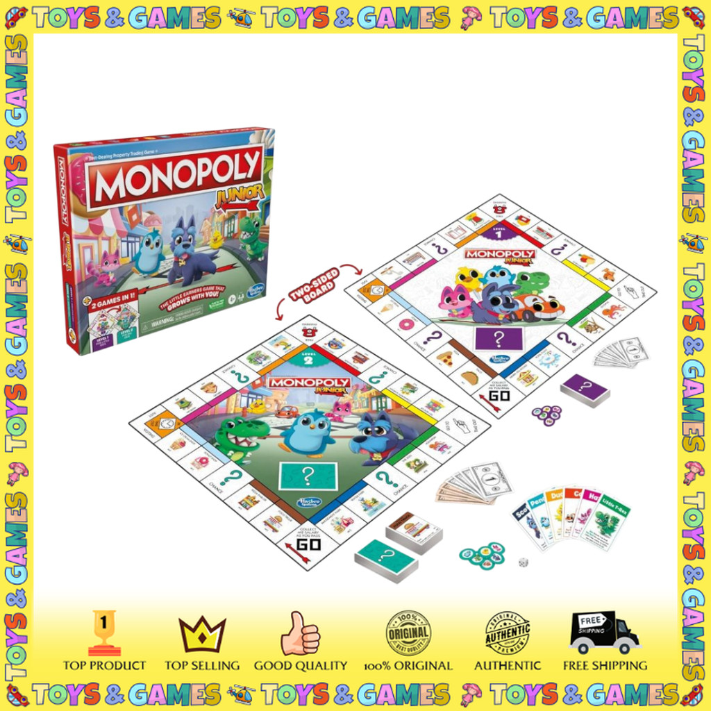 Monopoly Junior 2-in-1 Double-Sided Family Board Game – Dual Game ...