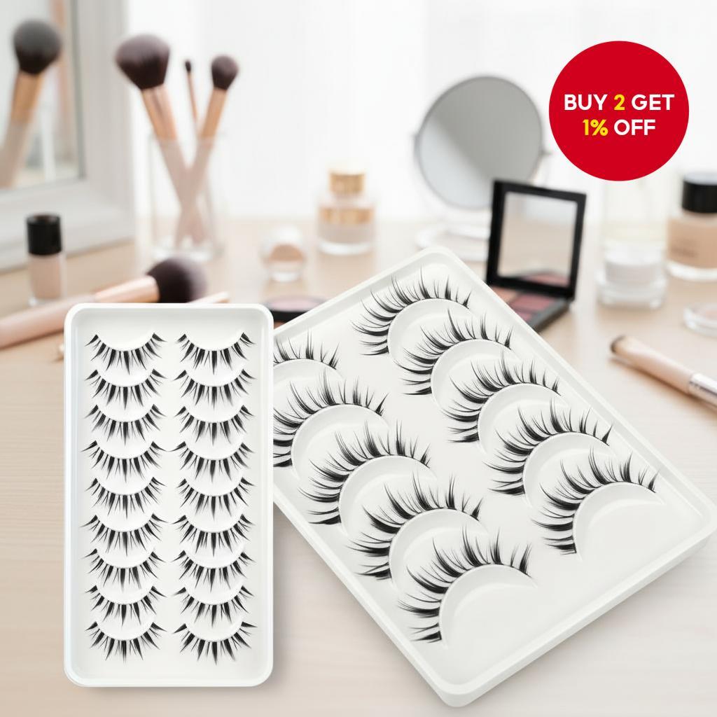 10 Packs Comic Eyelashes - Natural Look, Pointed Cat Eyes, Individual ...