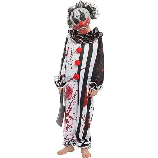 Creations Halloween Boy Bleeding Killer Clown Costume, Horror Slasher ...