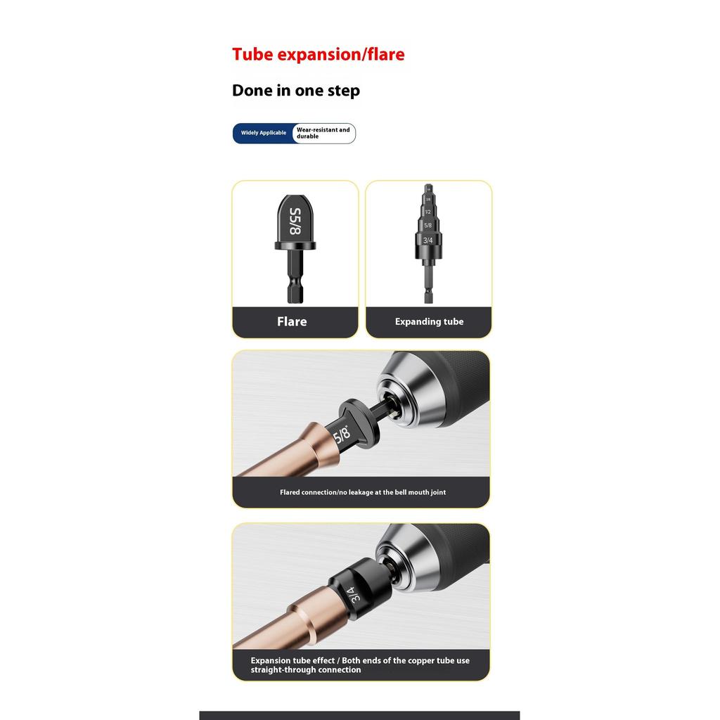 6-in-1 Copper Tube Flaring Drill Bit Set, Electric Tube Expander Tool ...