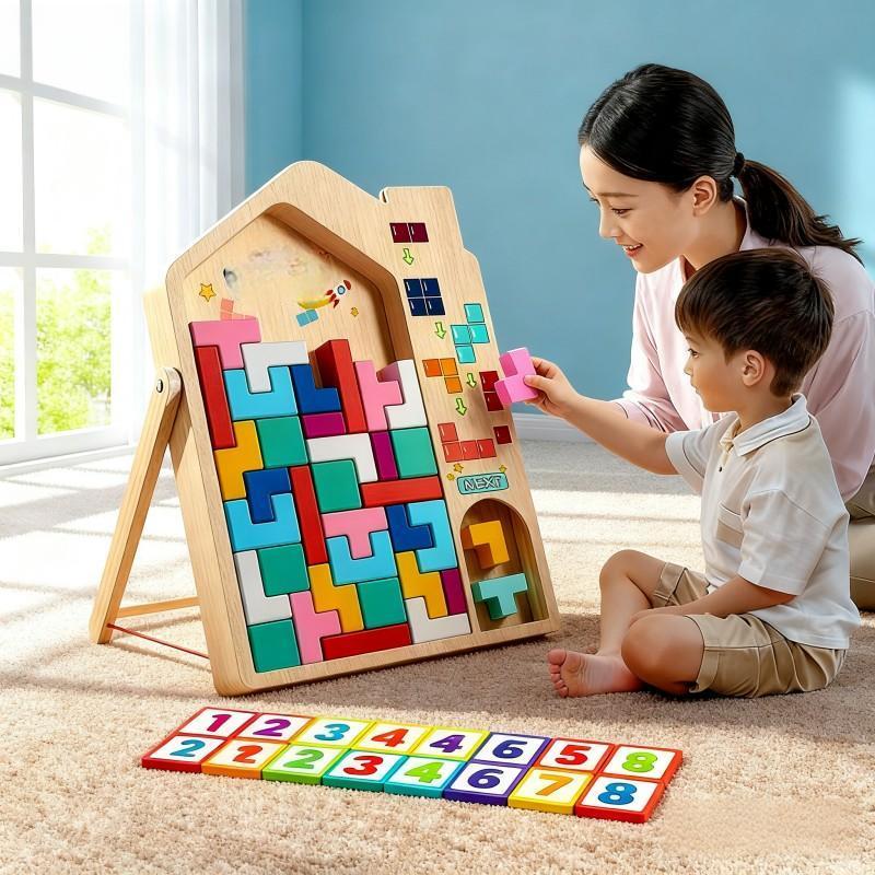 Large Sized 3D Wooden Building Block Tetris Stacking Puzzle Number ...