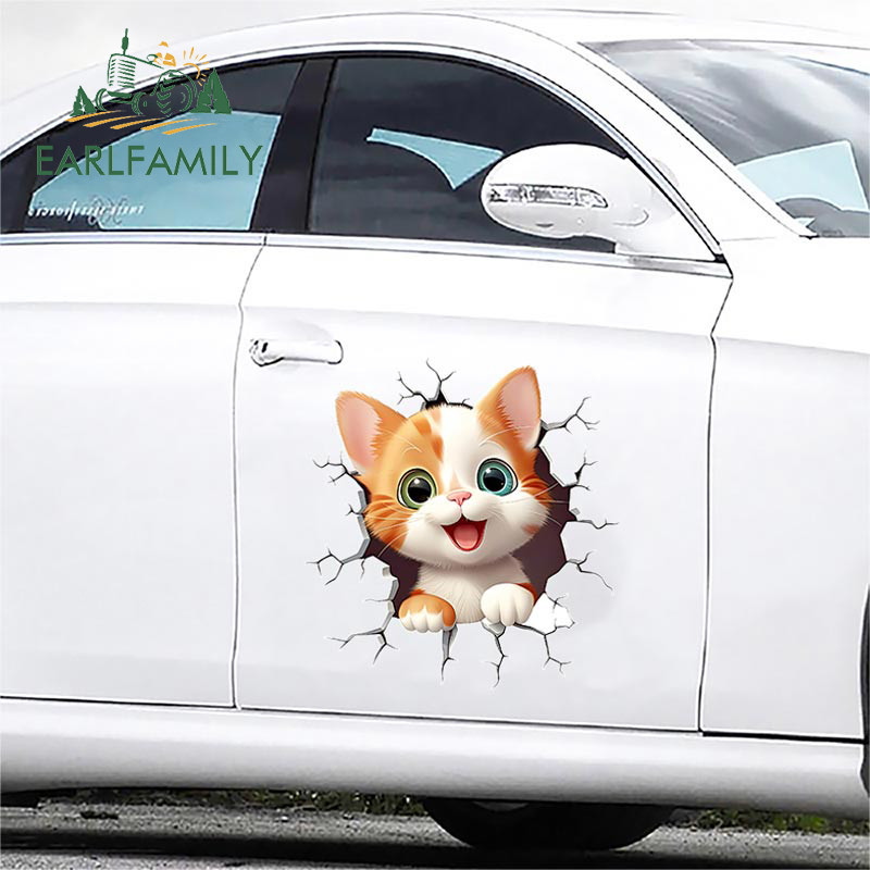 EARLFAMILY Cat Tear Car Stickers Chibi Motorcycle Windshield Skateboard ...