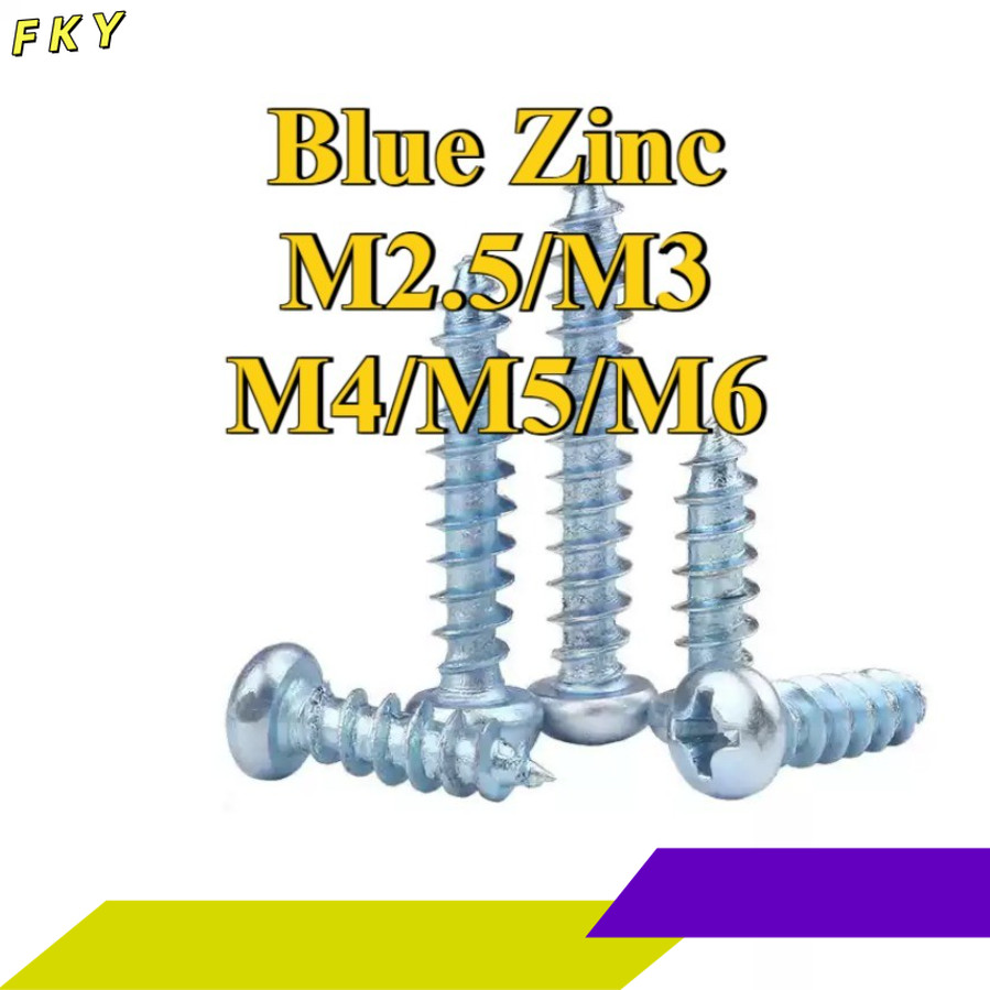 High strength plus hard round head cross self-tapping screw plated blue ...