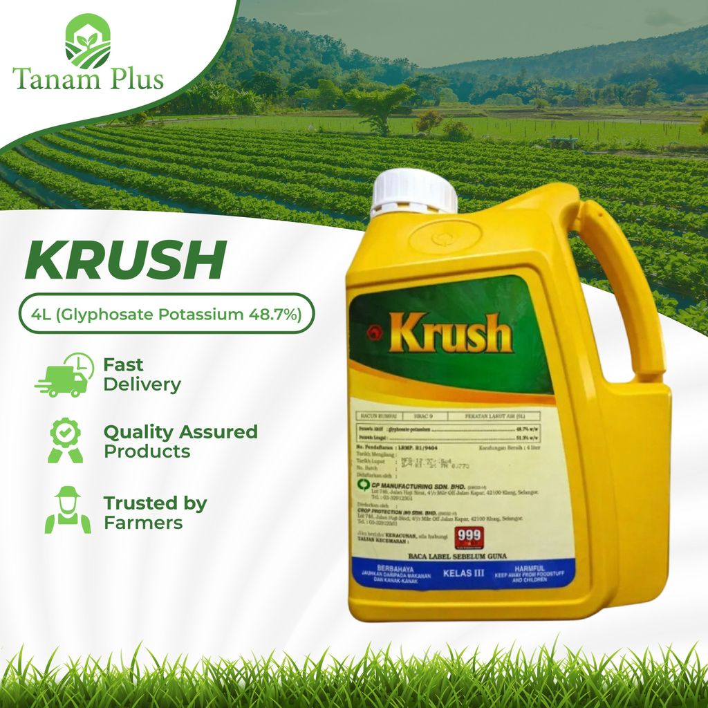 4L Krush Glyphosate Potassium 48.7% Racun Rumpai Rumput Lalang Sambau ...