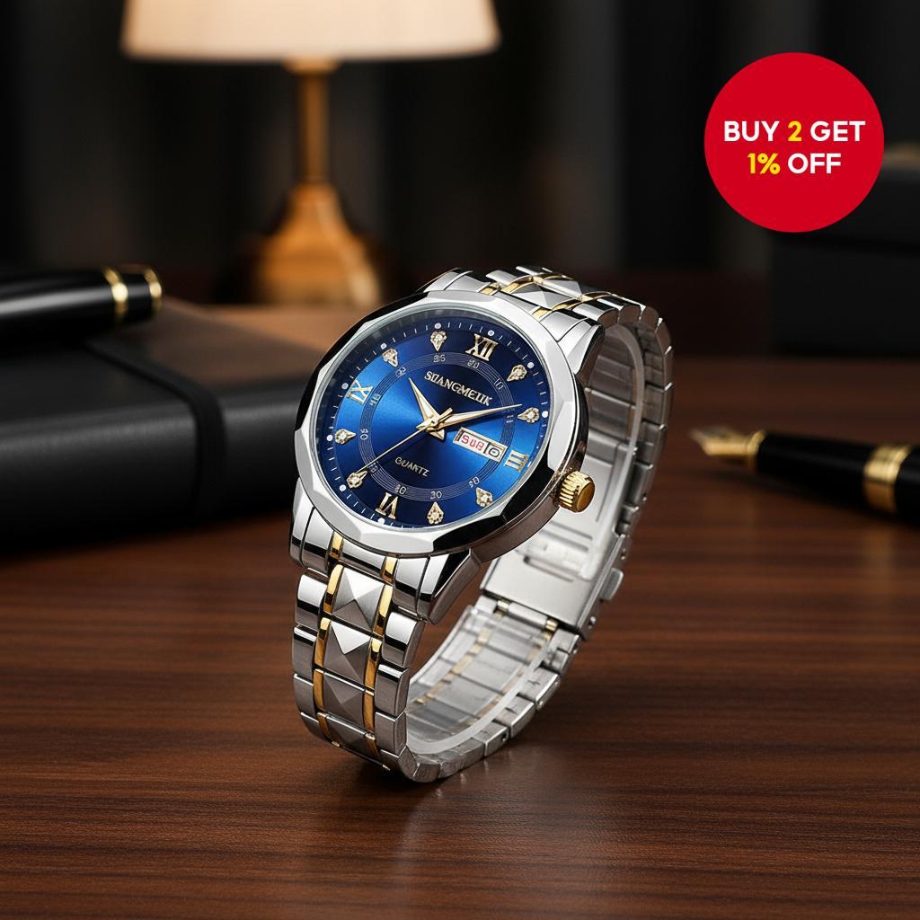 Men's Luxury Luminous Quartz Watch with Double Calendar Waterproof ...