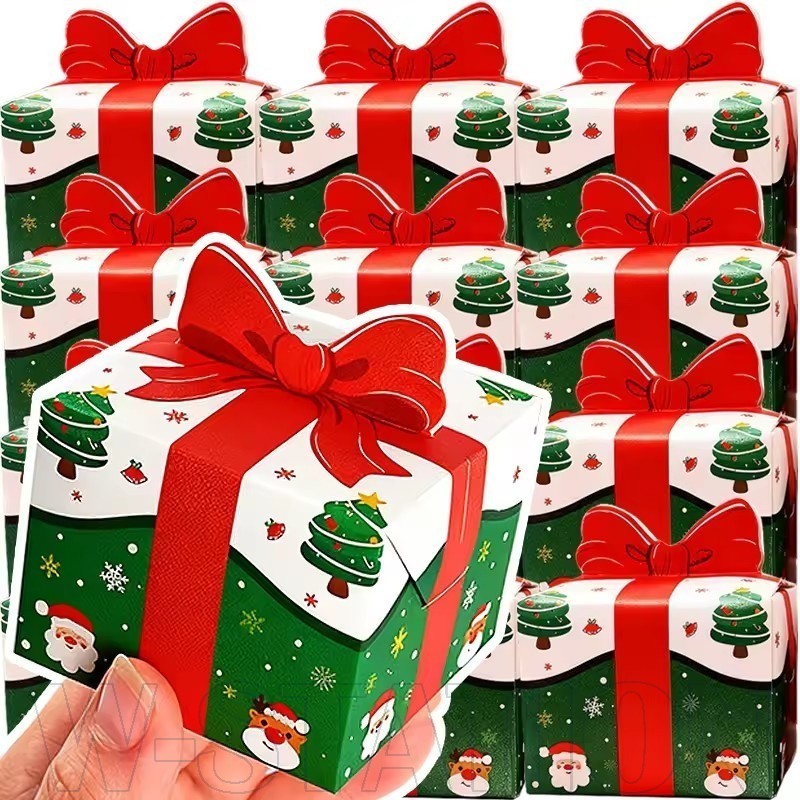 10/20/40Pcs Red Bow Christmas Gift Boxes - Foldable, Paper - Festival ...