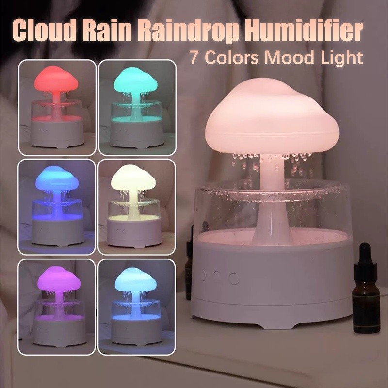 1pc Rain Cloud Aroma Diffuser, 7-Color Mushroom-Shaped Waterfall Night ...