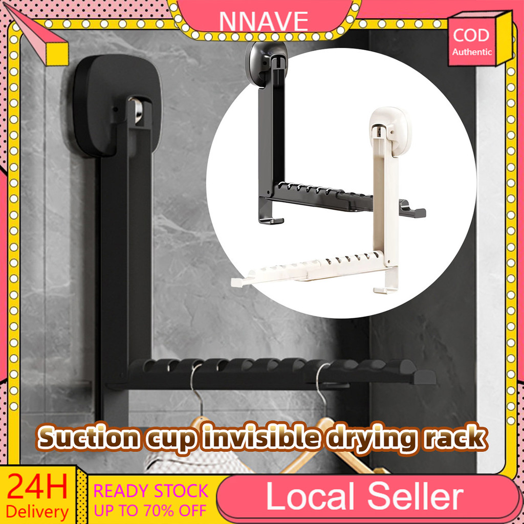 Wall Mounted Drying Rack Folding Clothes Hanger Suction Cup Clothes ...