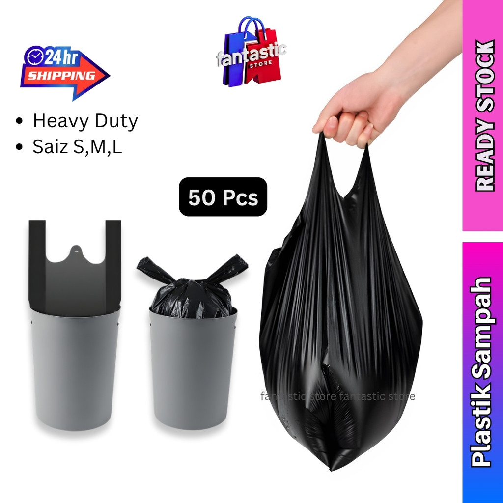 【𝗦𝗵𝗼𝗽𝗲𝗲 𝗖𝗵𝗼𝗶𝗰𝗲】 50Pc Plastik Sampah Hitam GARBAGE BAGS BLACK COLOR Saiz ...