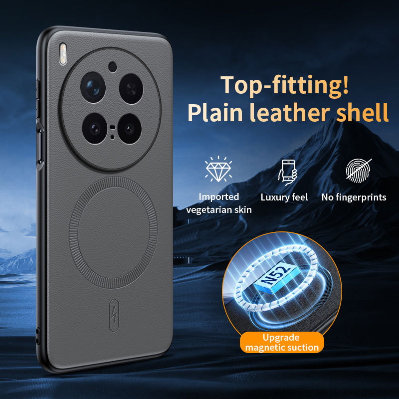Luxury Plain Leather Magnetic Wireless Charge Case For VIVO X300 Pro ...
