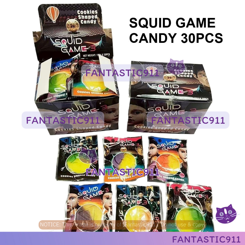 (Halal) Squid Game 30pcs Cookies Shaped Candy / Gula Squid Game Series ...