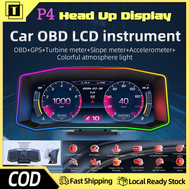 P4 OBD2 Meter Speedometer Car Head-up Display GPS + Inclinometer + G ...