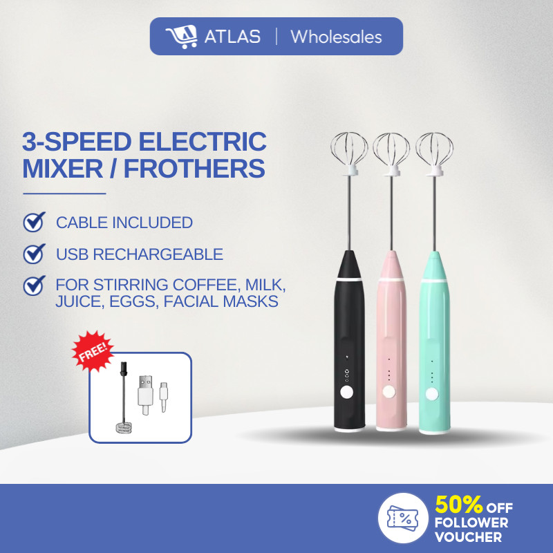 ATLAS Handheld Milk Frothers Egg Beater Electric Mixer USB Rechargeable ...