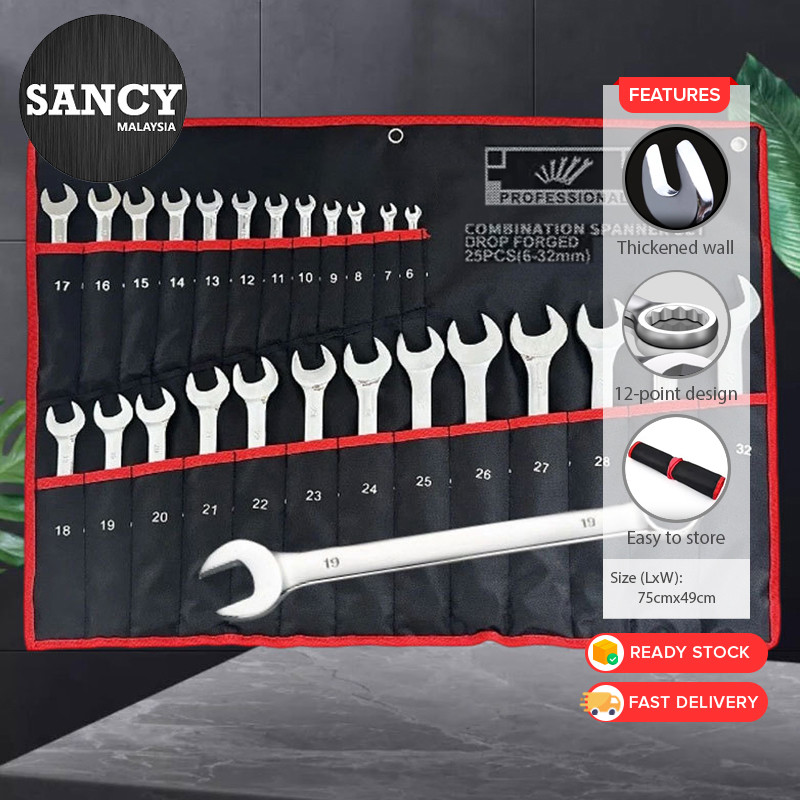 Sancy 25pcs (6–32mm) Raised Rib Combination Wrench Set With Roll Up ...