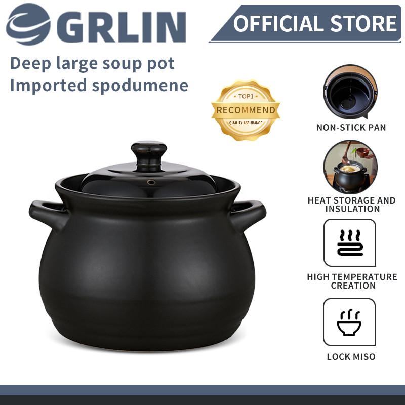 GRLIN Ceramic Stock Pot / Clay Casserole Pot, Heat-Resistant (No Damage ...