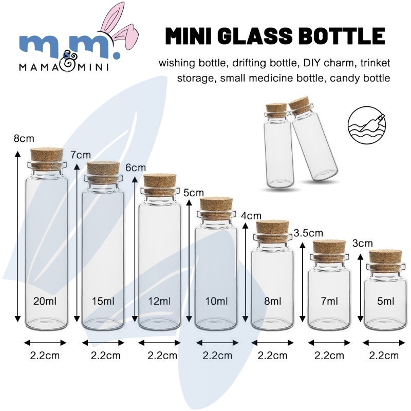 MM 5ML-30ML Glass Jars Containers Bottles Wishing Bottle Travel Size ...