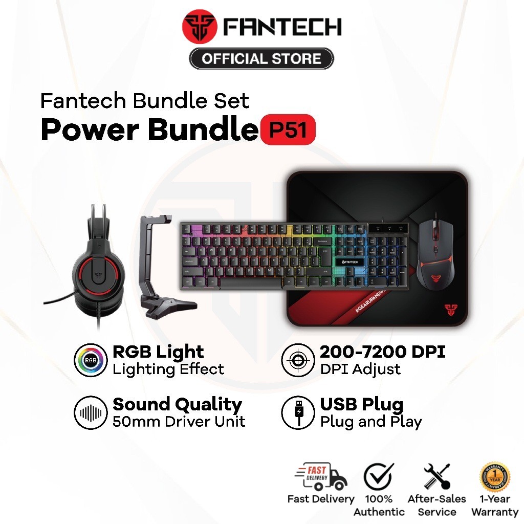 Fantech P51 Black 5-IN-1 Power Bundle | 5-IN-1 Gaming Set | Wired ...