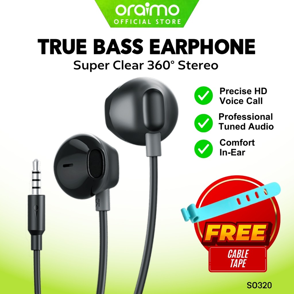 ORAIMO Bass Power Earphone Original Wired Flat In-Ear 3.5mm Stereo ...