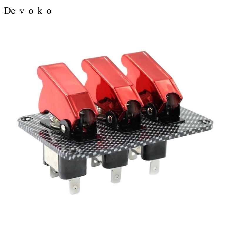 [Devoko] Car Ignition Engine Start 3 Gang Toggle with Red Covers Switch ...