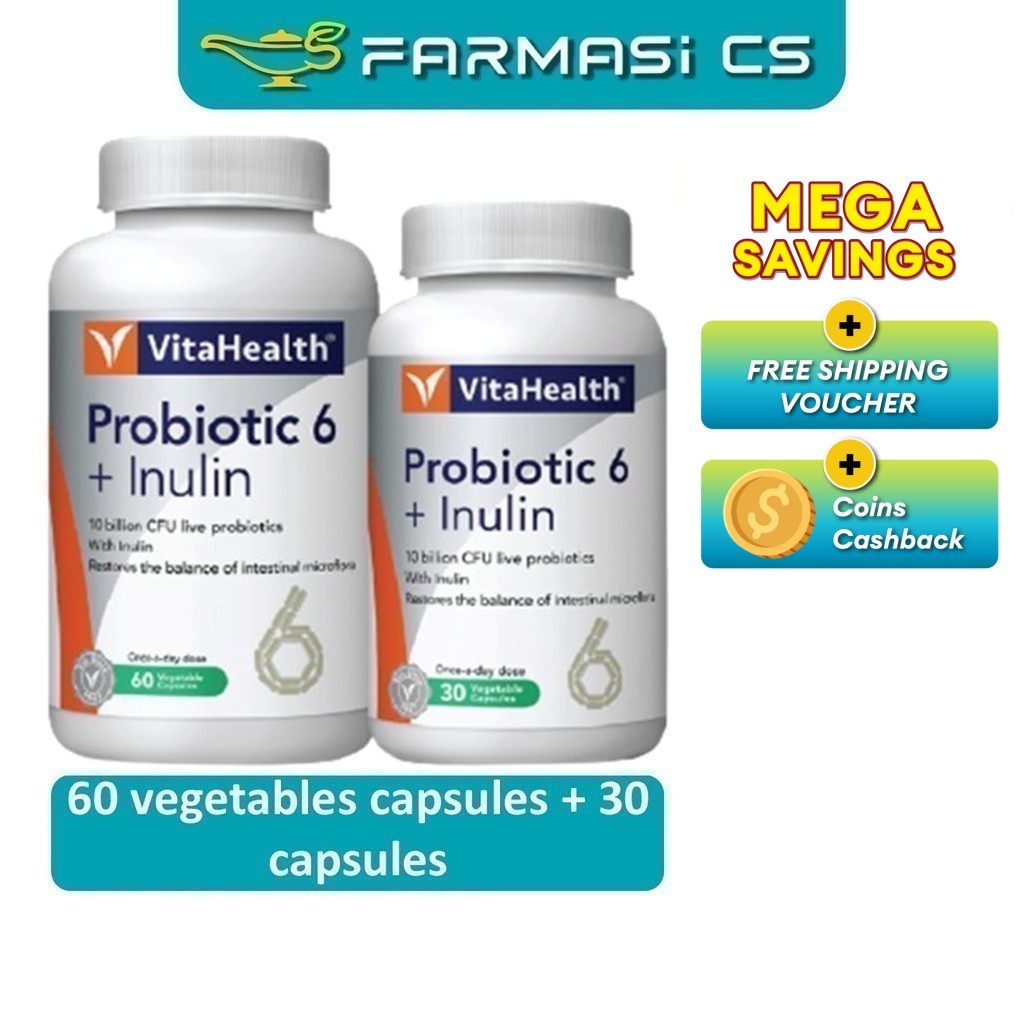 VitaHealth Probiotics 6+ Inulin 60 + 30 Capsules EXP:09/2026 ...
