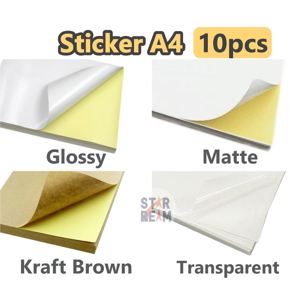 (10pcs) A4 Sticker Simili/Glossy/Kraft/Transparent Clear Self Adhesive ...