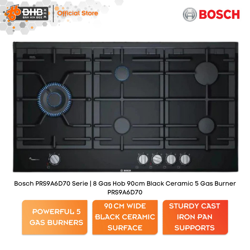 Bosch Serie 8 90cm Gas Hob 90cm PRS9A6D70 Built In Gas Hob Black ...