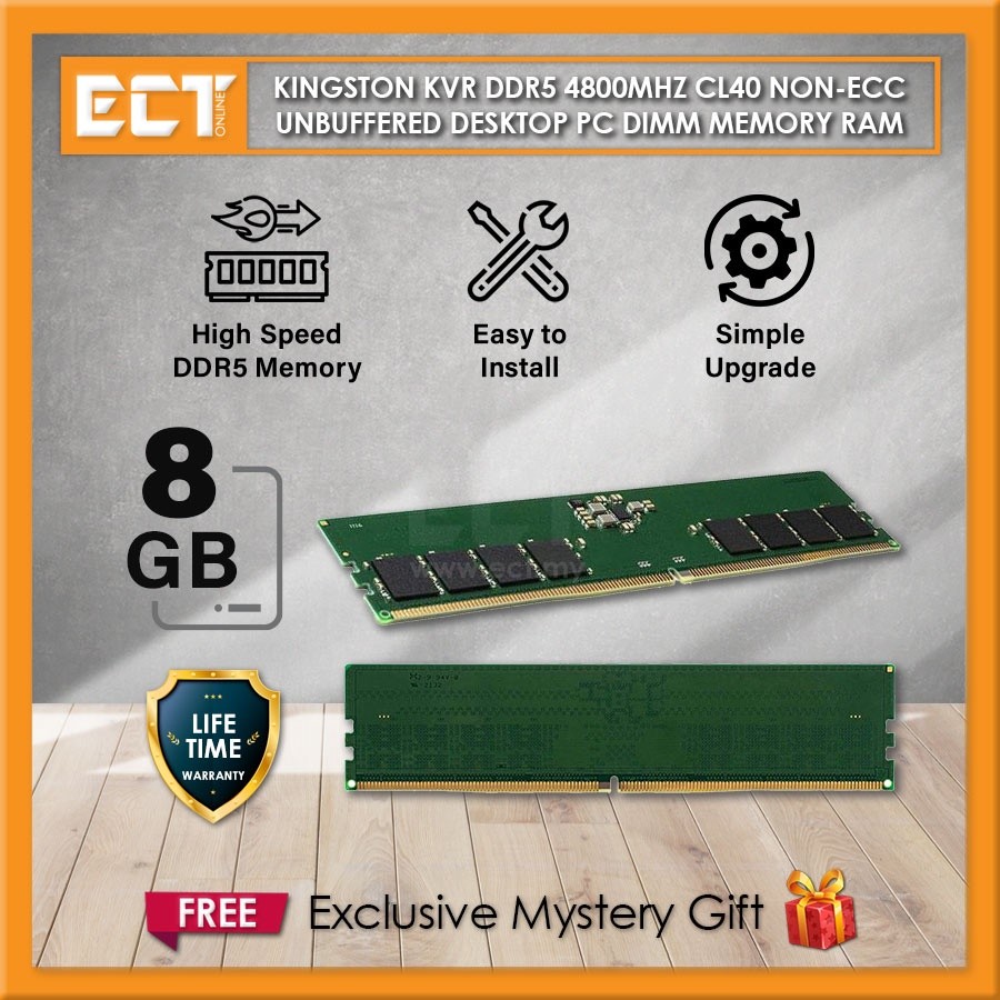 Kingston KVR DDR5 8GB 16GB 32GB 4800MHz CL40 Non-ECC Unbuffered Desktop ...