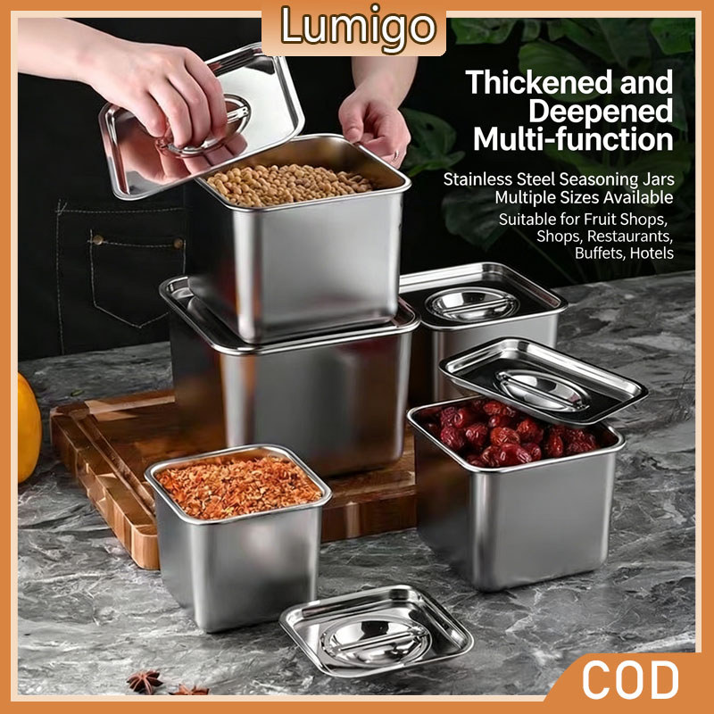 304 Stainless Steel Square Spice Condiment Container with Cover ...