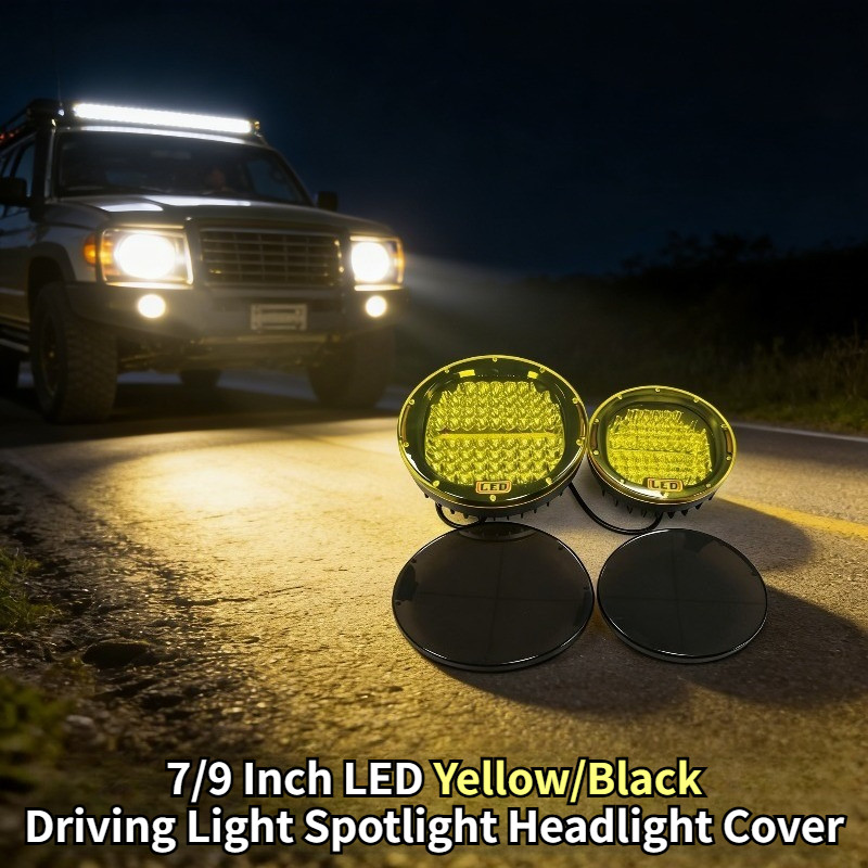 7 Inch 9 Inch LED Driving Light Round Headlight Cover Yellow Black ...