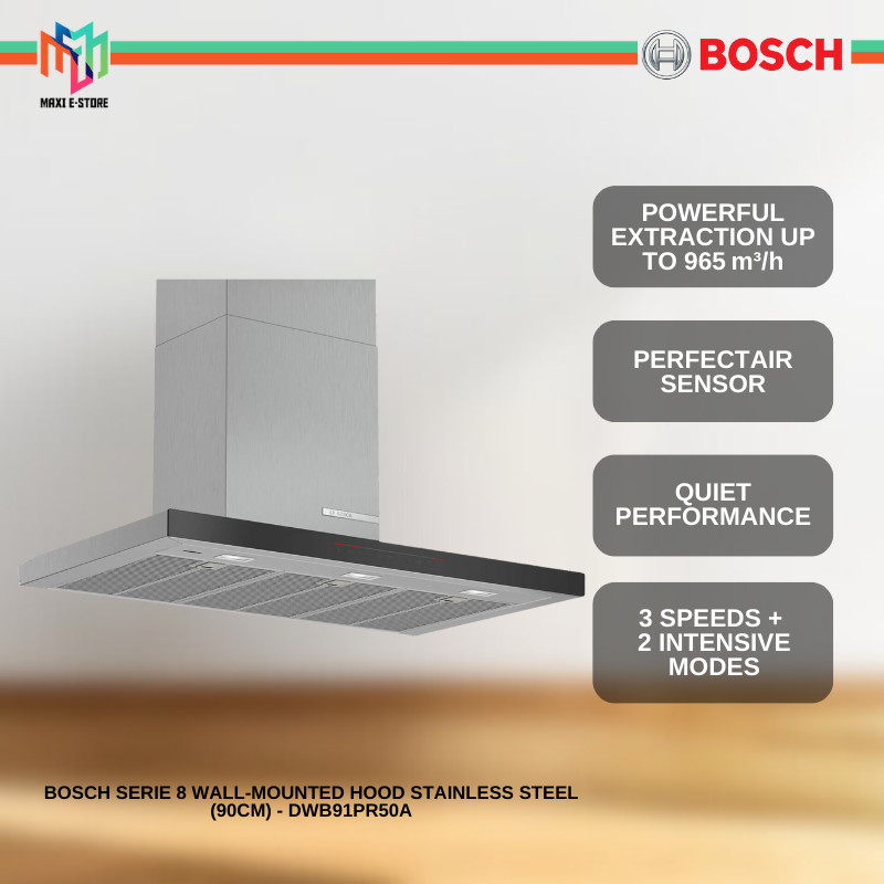 Bosch Serie | 8 Wall-mounted Hood 90cm Stainless Steel DWB91PR50A ...