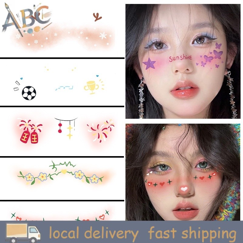 Cute Face Tattoo Stickers Cartoon Cute Facial Blush Makeup Stickers ...