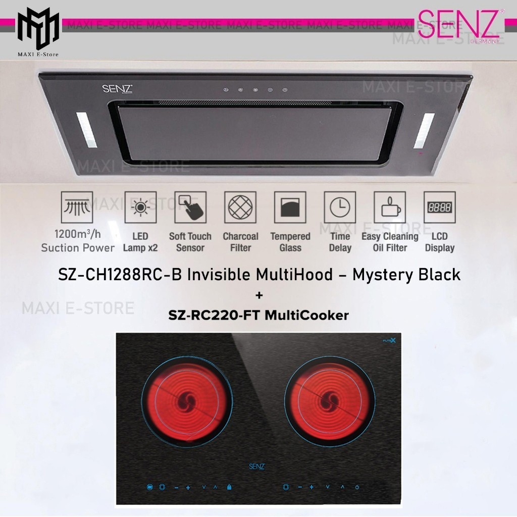 Senz SZ-CH1288RC-B Invisible MultiHood with 1200M3/H Suction Power ...