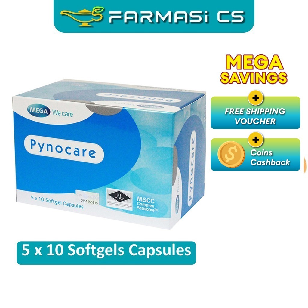 MEGA Pynocare 50 Softgel Capsules (1 BOX) FREE Face Towel EXP:06/2026 ...